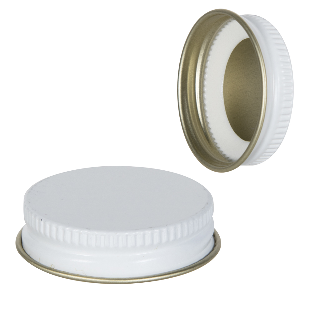 38/400 White Metal Cap with Plastisol Liner | U.S. Plastic Corp.