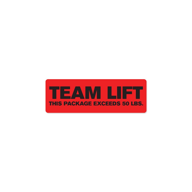 "Team Lift - This Package Exceeds 50 lbs." Rectangular Paper Label - 3 ...