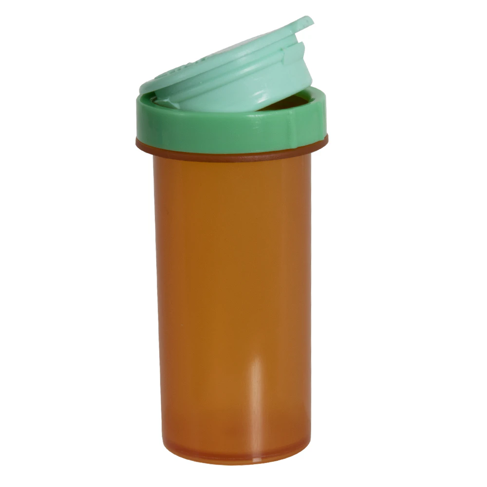 Amber Vials with Green Easy-Open CRC Caps | U.S. Plastic Corp.