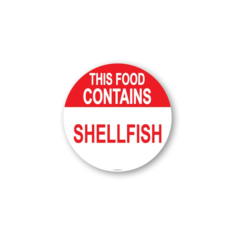 "Contains Shellfish" Round Paper Label - 2" Dia. | U.S. Plastic Corp.