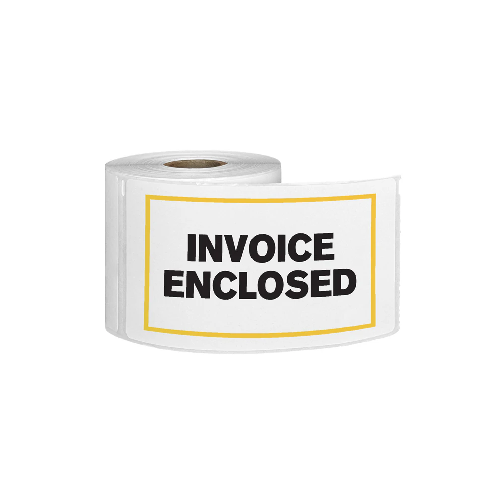 "Invoice Enclosed" Horizontal Rectangular Paper Label with Yellow ...