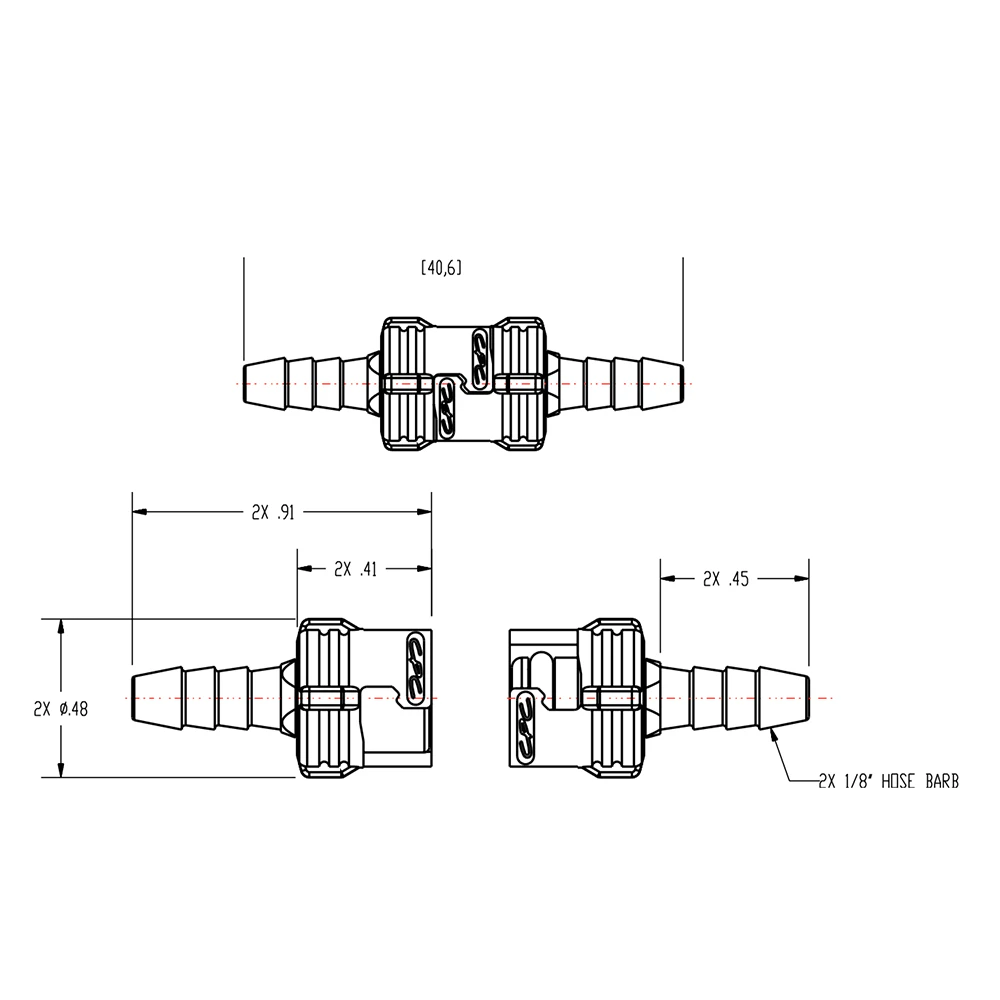 1/8" Hose Barb Acetal In-Line Coupling Set - Straight Thru | U.S ...