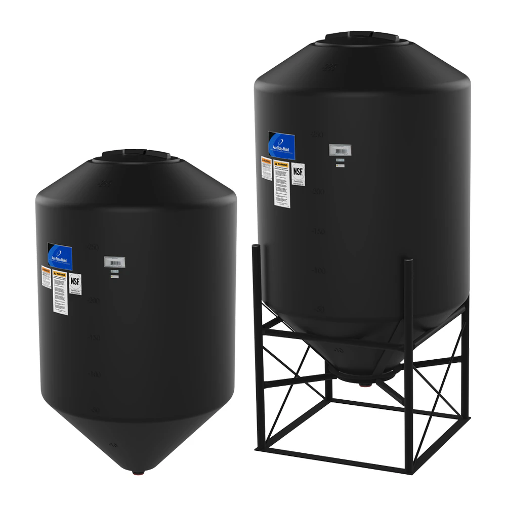 2500 Gallon 15° Cone Bottom, Dome Top Black Tank w/16" Lid - 90" Dia x ...